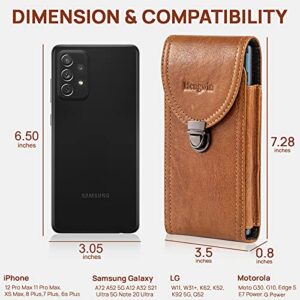 Hengwin Genuine Leather Vertical Cell Phone Holster Samsung Galaxy A72 A52 A12 A32 S21+ S22 Ultra Note 20 Ultra Moto One 5G LG Stylo 6 OnePlus Nord N10 Belt Case Pouch with Belt Clip Loop Holder Brown