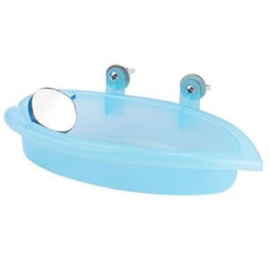 Bird Bath with Mirror, Cute Pet Parrot Bathtub Bird Bathing Box with Mirror Bird Cage Toy Accessory Blue(not for Macaws)