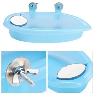 Bird Bath with Mirror, Cute Pet Parrot Bathtub Bird Bathing Box with Mirror Bird Cage Toy Accessory Blue(not for Macaws)