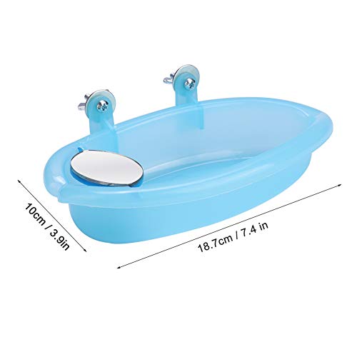 Bird Bath with Mirror, Cute Pet Parrot Bathtub Bird Bathing Box with Mirror Bird Cage Toy Accessory Blue(not for Macaws)