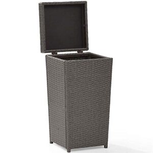 Pemberly Row Wicker Patio Trash Can in Weathered Gray