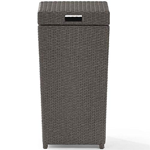 Pemberly Row Wicker Patio Trash Can in Weathered Gray