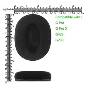 Geekria Comfort Velour Replacement Ear Pads for Logitech G Pro, G Pro X, G433, G233 Headphones Earpads, Headset Ear Cushion Repair Parts (Black)