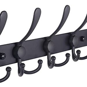 Wall Mounted Coat Rack - 5 Tri Hooks, Heavy Duty, Stainless Steel, Metal Coat Hook Rail for Coat Hat Towel Purse Robes Mudroom Bathroom Entryway （Black）