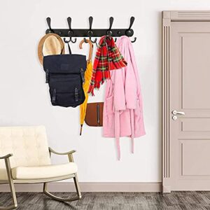 Wall Mounted Coat Rack - 5 Tri Hooks, Heavy Duty, Stainless Steel, Metal Coat Hook Rail for Coat Hat Towel Purse Robes Mudroom Bathroom Entryway （Black）