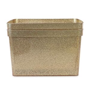 Isaac Jacobs Large Glitter Storage Bin (14” x 11.5” x 8.75”) Set w/Cut-Out Handles, Plastic Organizer, Multi-Functional, Home Storage Solution, Kids Playroom, Bedroom, Closet (2, Gold)