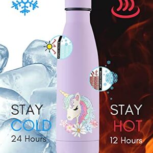 Onebttl Unicorn Gifts, Unicorn Party Supplies, Stainless Steel Water Bottle, Kids Water bottle 17oz/500ml Double Wall Vacuum Insulated Thermo Bottle PURPLE FLOWER