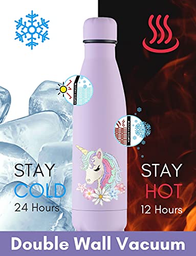 Onebttl Unicorn Gifts, Unicorn Party Supplies, Stainless Steel Water Bottle, Kids Water bottle 17oz/500ml Double Wall Vacuum Insulated Thermo Bottle PURPLE FLOWER