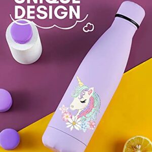 Onebttl Unicorn Gifts, Unicorn Party Supplies, Stainless Steel Water Bottle, Kids Water bottle 17oz/500ml Double Wall Vacuum Insulated Thermo Bottle PURPLE FLOWER