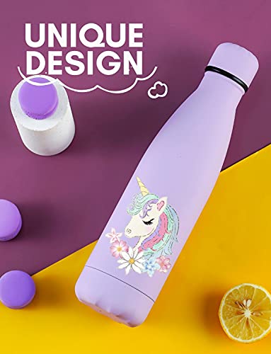 Onebttl Unicorn Gifts, Unicorn Party Supplies, Stainless Steel Water Bottle, Kids Water bottle 17oz/500ml Double Wall Vacuum Insulated Thermo Bottle PURPLE FLOWER