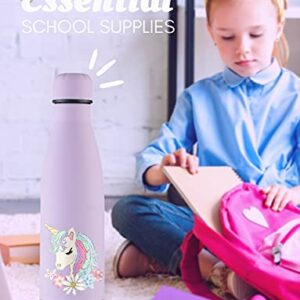 Onebttl Unicorn Gifts, Unicorn Party Supplies, Stainless Steel Water Bottle, Kids Water bottle 17oz/500ml Double Wall Vacuum Insulated Thermo Bottle PURPLE FLOWER