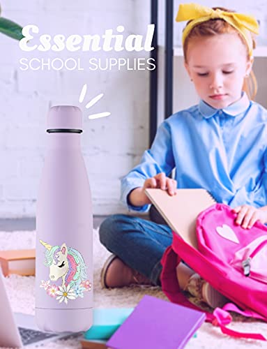 Onebttl Unicorn Gifts, Unicorn Party Supplies, Stainless Steel Water Bottle, Kids Water bottle 17oz/500ml Double Wall Vacuum Insulated Thermo Bottle PURPLE FLOWER