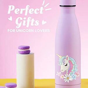 Onebttl Unicorn Gifts, Unicorn Party Supplies, Stainless Steel Water Bottle, Kids Water bottle 17oz/500ml Double Wall Vacuum Insulated Thermo Bottle PURPLE FLOWER