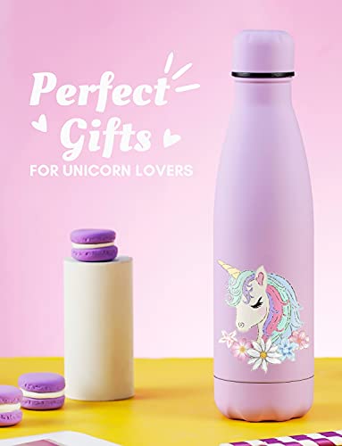 Onebttl Unicorn Gifts, Unicorn Party Supplies, Stainless Steel Water Bottle, Kids Water bottle 17oz/500ml Double Wall Vacuum Insulated Thermo Bottle PURPLE FLOWER