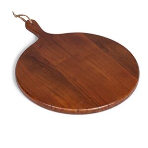 birdrock home 15” round acacia wooden cheese serving board with handle - medium - party charcuterie board for appetizers wood food kitchen platter - pizza fruit display - espresso