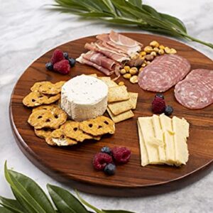 BIRDROCK HOME 15” Round Acacia Wooden Cheese Serving Board with Handle - Medium - Party Charcuterie Board for Appetizers Wood Food Kitchen Platter - Pizza Fruit Display - Espresso