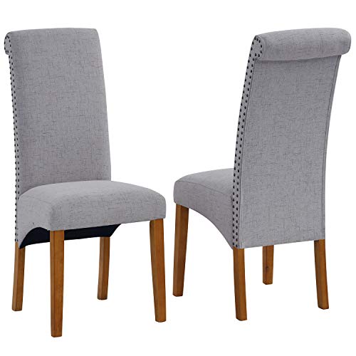 JT Retro Floral Fabric Natural Wooden Leg Dining Room Chair Kitchen Chairs, Set of 2 (Grey)