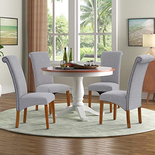 JT Retro Floral Fabric Natural Wooden Leg Dining Room Chair Kitchen Chairs, Set of 2 (Grey)