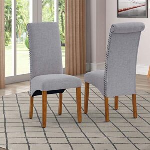 JT Retro Floral Fabric Natural Wooden Leg Dining Room Chair Kitchen Chairs, Set of 2 (Grey)