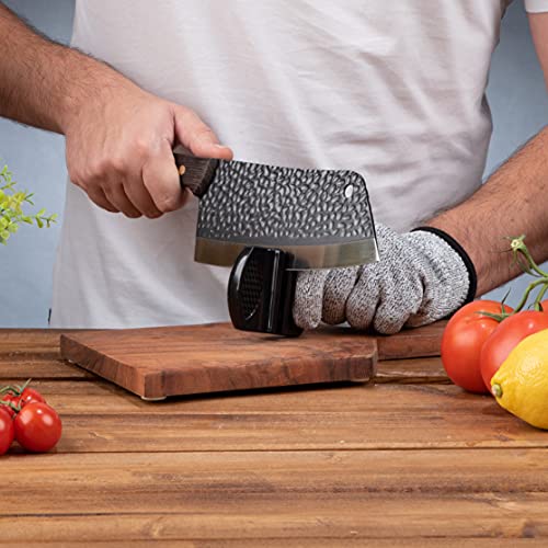 Meat Cleaver Gift Set, Sharpener and Anti-Cut Gloves, 7.5 Inch Fully Forged Cleaver Knife for Meat Cutting, Vegetables Chopping and Slicing, Full Tang Vegetable Cleaver, Ergonomic Riveted Wood Handle