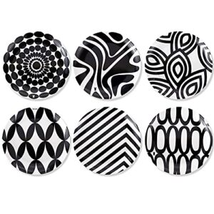 french bull assorted plates-6 piece set-melamine dinnerware, serving, party, platter, dish, 6" - black and white assorted