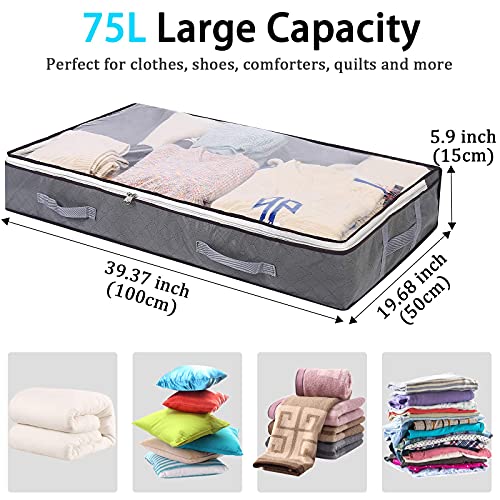 Vieshful 5 Pack 90L Clothes Storage Bags and 3 Pack 75L Underbed Containers，Large Capacity Clothing Organizers for Bedding Blanket Comforter Quilt