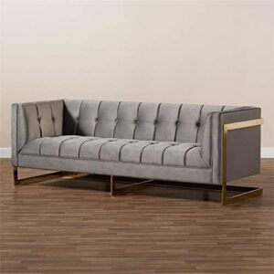 Pemberly Row 17.3" Modern Velvet Fabric Upholstered Sofa in Gray/Gold