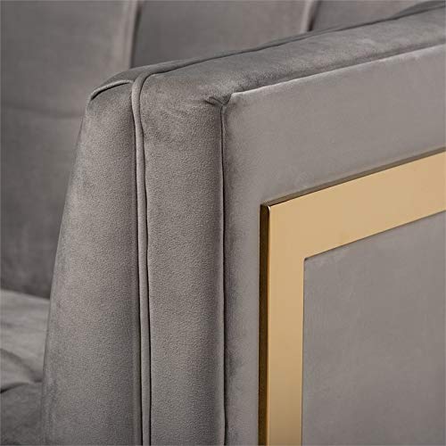 Pemberly Row 17.3" Modern Velvet Fabric Upholstered Sofa in Gray/Gold