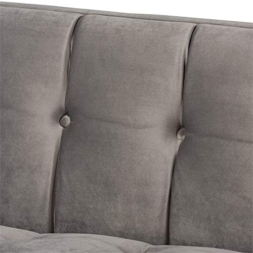 Pemberly Row 17.3" Modern Velvet Fabric Upholstered Sofa in Gray/Gold