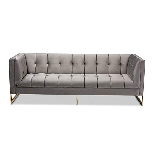 Pemberly Row 17.3" Modern Velvet Fabric Upholstered Sofa in Gray/Gold