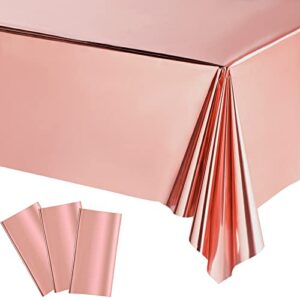 foil party rectangular table covers table cloth 54 x 108 inch shiny plastic waterproof tablecloth party table cover for wedding anniversary engagement party (rose gold, 3 pieces)