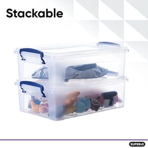 Superio 6.25 Qt Clear Plastic Storage Bins with Lids and Latches, Organizing Containers, Stackable Plastic Tote for Household, Garage, School, and Office