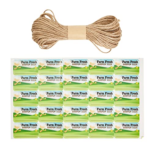 18 Pack 1 Dozen Paper Egg Cartons with Labels for 12 Chicken Eggs, 50 Self-Adhesive Labels, 1 Jute String Roll (Brown)