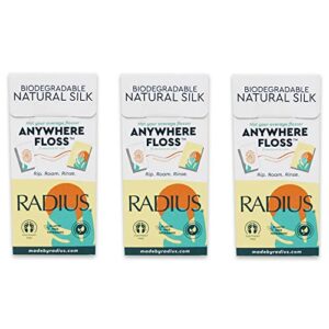 radius natural unscented silk anywhere floss travel dental floss for oral care boost non toxic tooth & gum protection (20 single use flossers per pack) - pack of 3