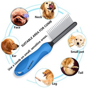 BORUHOLI Self-Cleaning Slicker Dog/Cat Brush and Comb Kit,Cat/Dog Brush and Comb for Shedding and Grooming Long/Short Hair and Large/Small Dogs, Cats, Rabbits, Pets - Dematting Comb. (Blue)