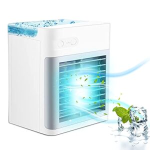 geohee portable air conditioner,quiet personal air conditioner fan,3-speeds air cooler mini air conditioner fan desktop cooling fan for office and home, grey&white