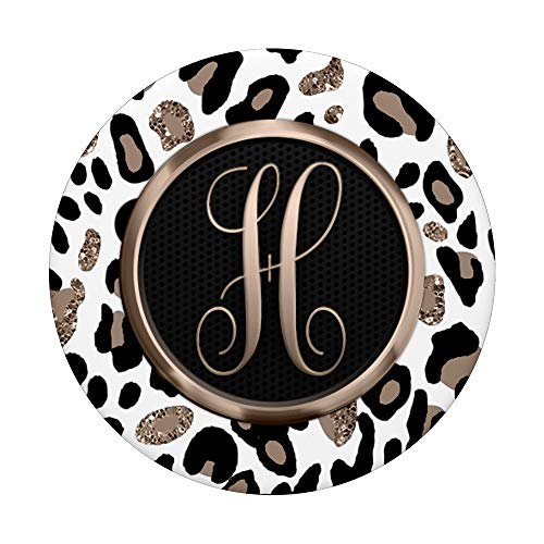 White Leopard Print Cheetah Monogram Initial "Letter H" PopSockets Swappable PopGrip