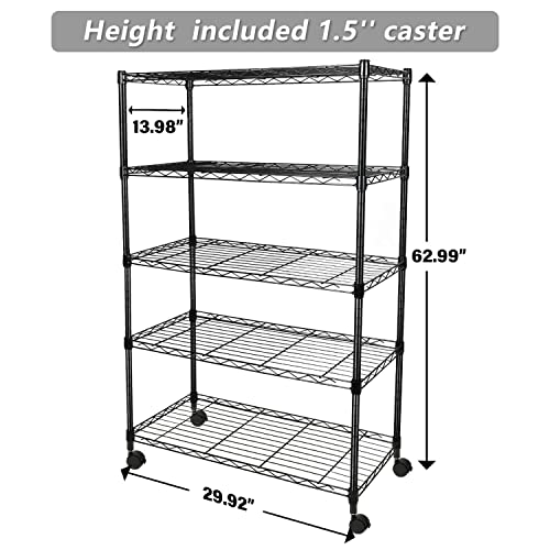 YSSOA Heavy Duty 5-Shelf Shelving Unit, 30" W x 14" D x 61" H, 5 Tier, Black, 1 Pack, 1 Pack