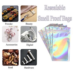 100 Pcs Resealable Smell Proof Bags Large Bags 5" x 8" Holographic Rainbow Color Bags for Food Storage Coffee Beans, Candy & Jewelry Packaging-