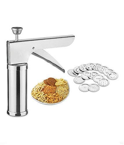 Stainless Steel Kitchen Press with 15 Different Types Sev Maker Noodles and Many More. Made in India