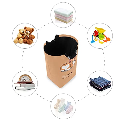 xigua Corgi Dog Laundry Basket Large Laundry Hamper Foldable Dirty Clothes Toys Organizer Bag with Handles for Bathroom,Bedroom,College Dorm,Kids Room