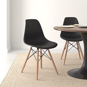 Amazon Basics Modern Dining Chair Set, Shell Chair with Wood Legs for Kitchen, Dining, Living Room - Set of 4, Black