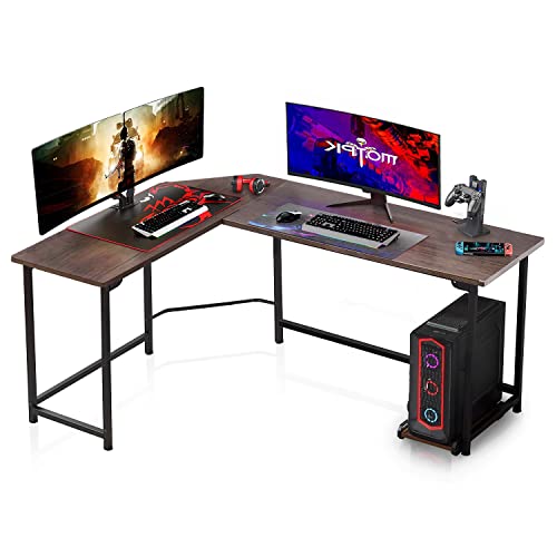 VECELO L-Shaped Corner CPU Stand Study Writing Table Workstation Gaming Computer Desk for Home Office,Coffee, 66