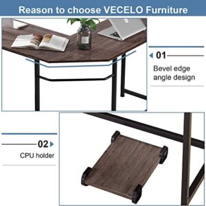 VECELO L-Shaped Corner CPU Stand Study Writing Table Workstation Gaming Computer Desk for Home Office,Coffee, 66