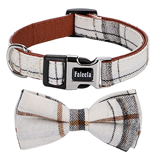 Faleela Soft &Comfy Bowtie Dog Collar,Detachable and Adjustable Bow Tie Collar,for Small Medium Large Pet (S, Beige)