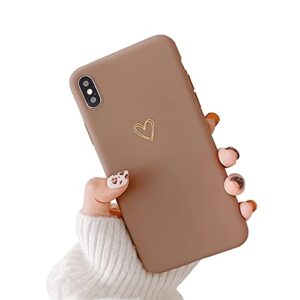 ownest compatible for iphone xs max case for soft liquid silicone gold heart pattern slim protective shockproof case for women girls for iphone xs max case-brown