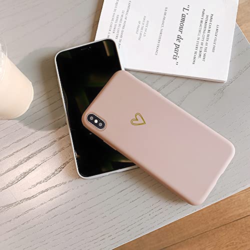 Ownest Compatible for iPhone Xs Max Case for Soft Liquid Silicone Gold Heart Pattern Slim Protective Shockproof Case for Women Girls for iPhone Xs Max Case-Brown