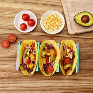 Taco Holder Set of 4 -Taco Tuesday Taco Stand Tray by Titanium Plated Stainless Steel-Perfect for Burritos Nachos Fajitas-Beautiful Colors