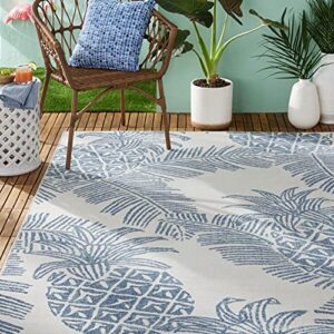 tommy bahama malibu pineapple coastal indoor/outdoor area rug, ivory/navy, 5'3"x7'3"