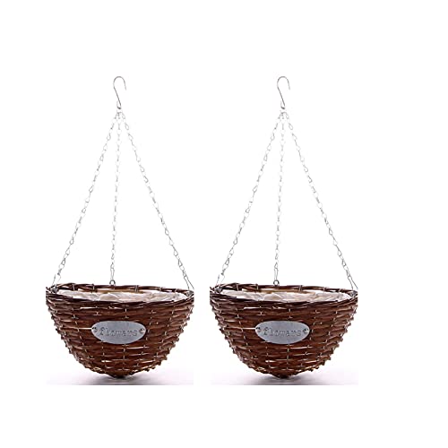 HUIKJI 2Pcs Hanging Basket Rattan Flower Pot,Garden Hanging Planter with Metal Chains for Indoor Outdoor Yard Wall Porch Restaurant Hotel Store Decoration European Style